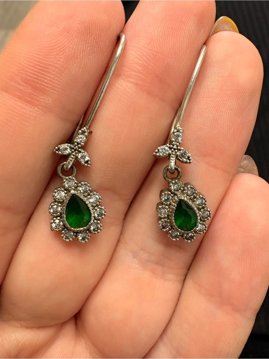 Jewelry | Emerald Teardrop Drop Earrings With Crystal Halo | Poshmark